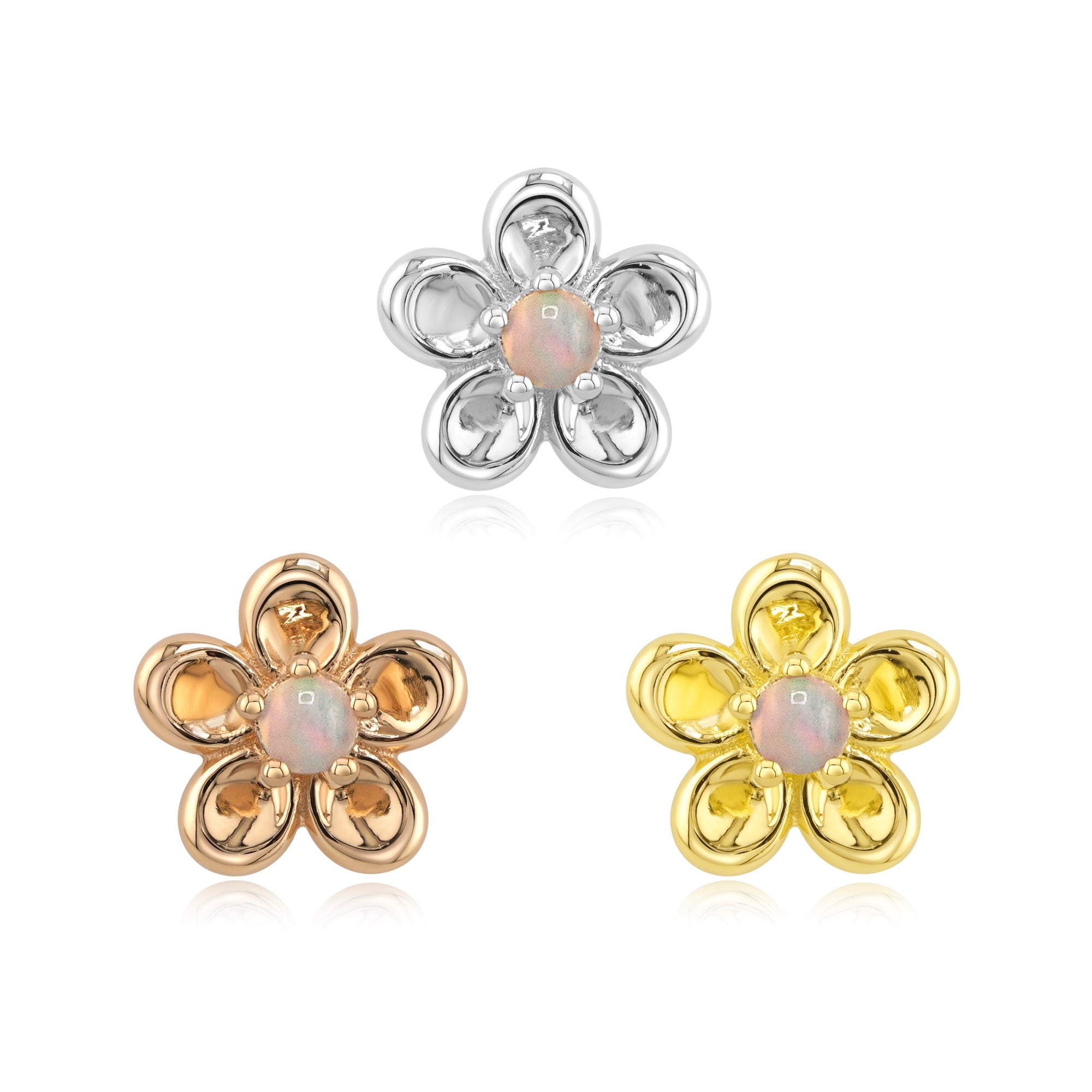 Mini Flora – 14k Gold Flower Threadless End with Opal – EPOCH BODY JEWELRY